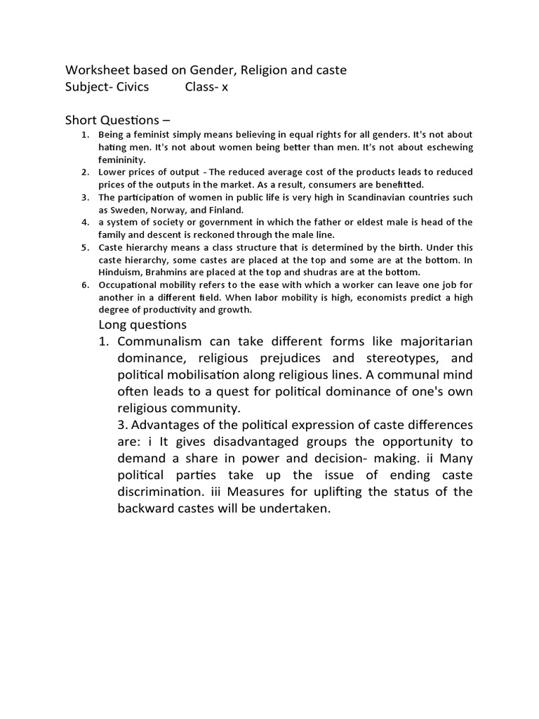 Gender, Religion, and Caste Overview | PDF | Politics