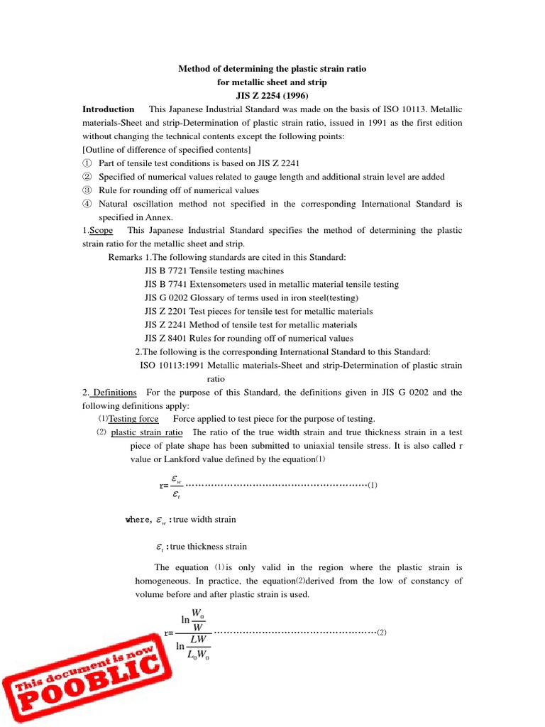 Determining Plastic Strain Ratios for Metallic Sheets and Strips: A Guide to Method JIS Z 2254 ...