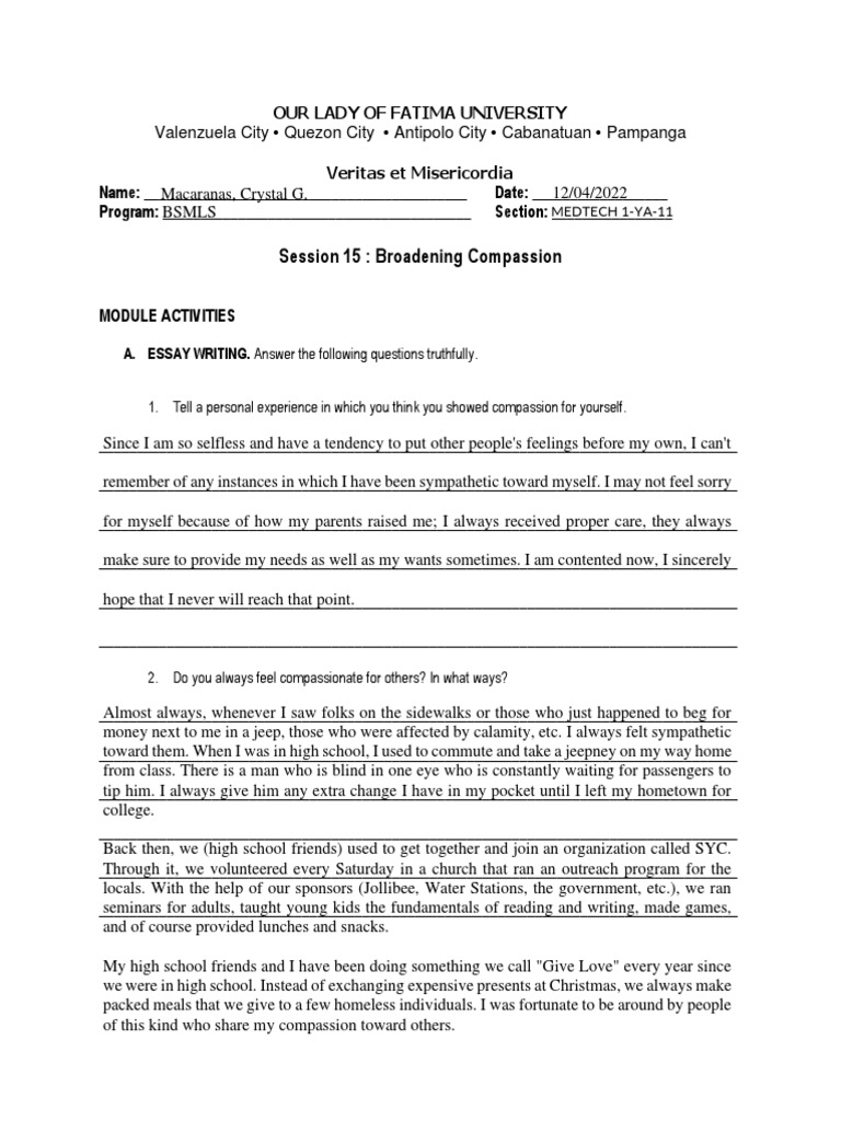 Macaranas VRTS 111 Session 15 Broadening Compassion | PDF | Compassion