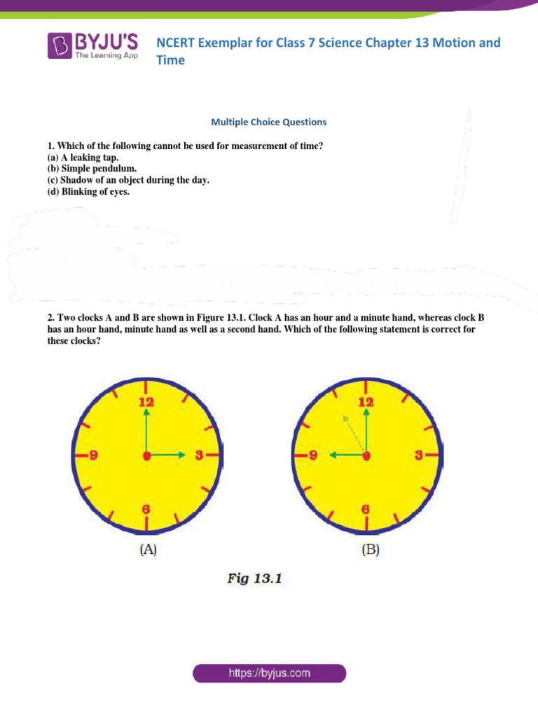 NCERT Exemplar Solution Class 7 Science Chapter 13 | PDF | Speed | Time NCERT Exemplar Solution Class 7 Science Chapter 13 | PDF | Speed | Time