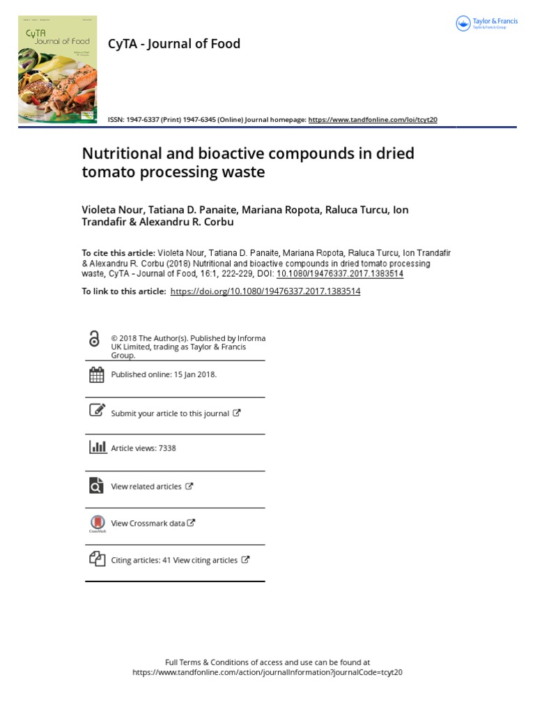 Nutritional and Bioactive Compounds in Dried Tomato Processing Waste | PDF | Polyphenol | High ...