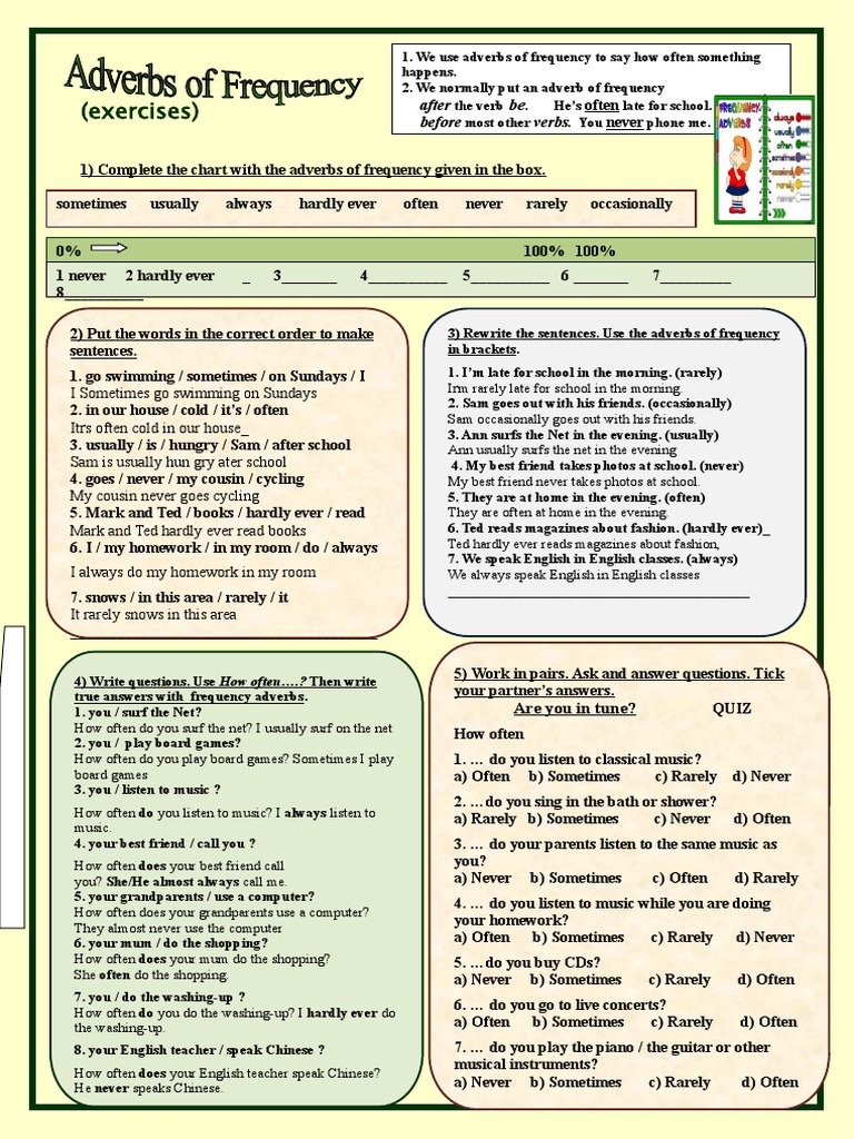 Frequency Adverb Worksheet | PDF | Adverb | Linguistics