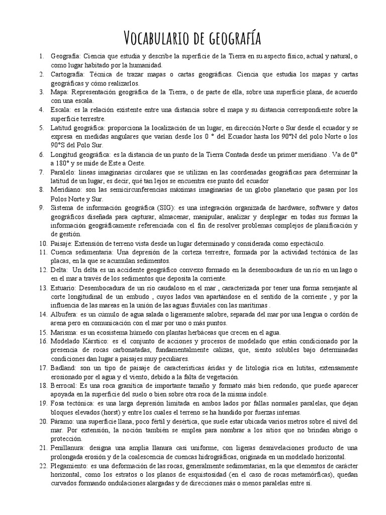 Vocabulario de Geografía | PDF | Río | Tierra