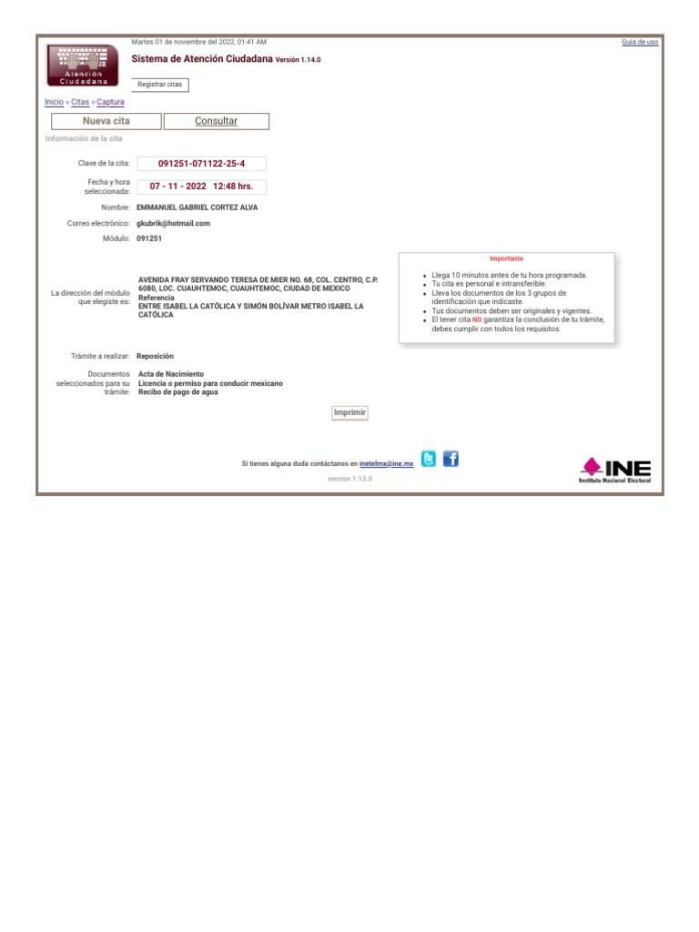 Guía para Registrar Citas INE | PDF