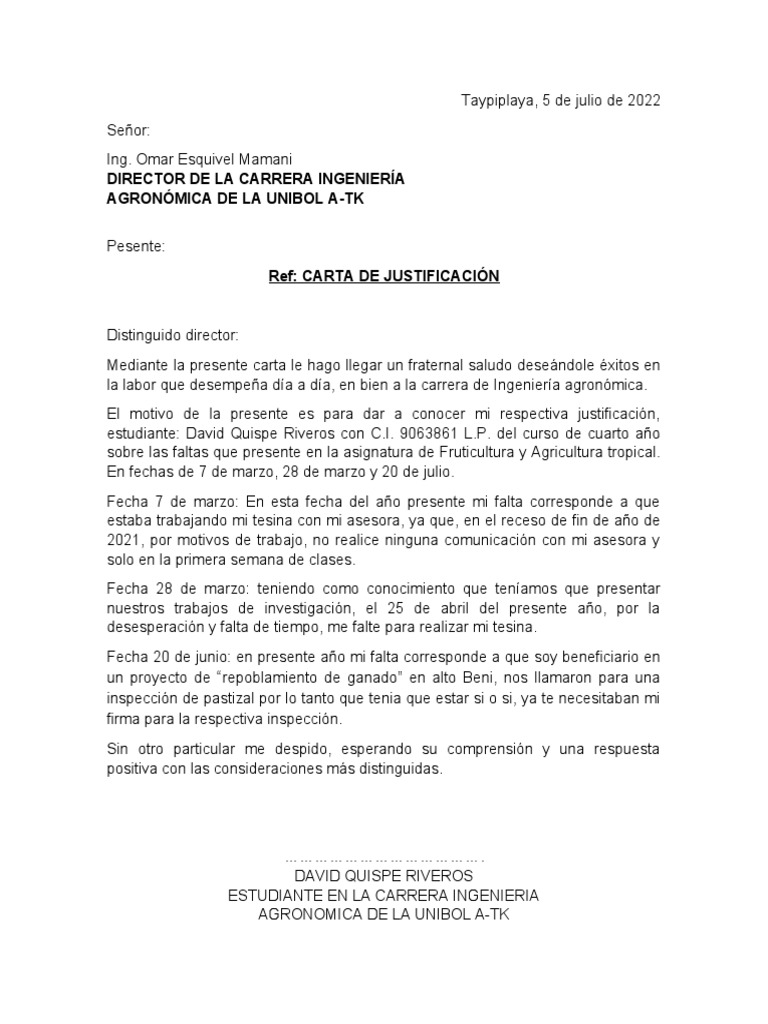 Carta de Justificacion | PDF