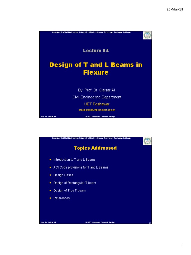 Lecture 04-Design of T and L Beams Section in Flexure Color | PDF ...