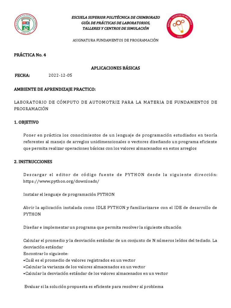 Programación Python: Arreglos y Estadísticas | PDF | Python (lenguaje ...