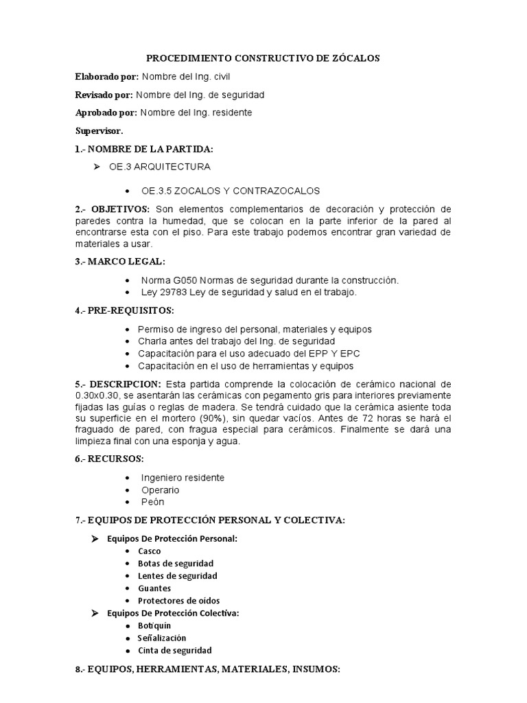Proceso Costrucitivo Zocalos | PDF