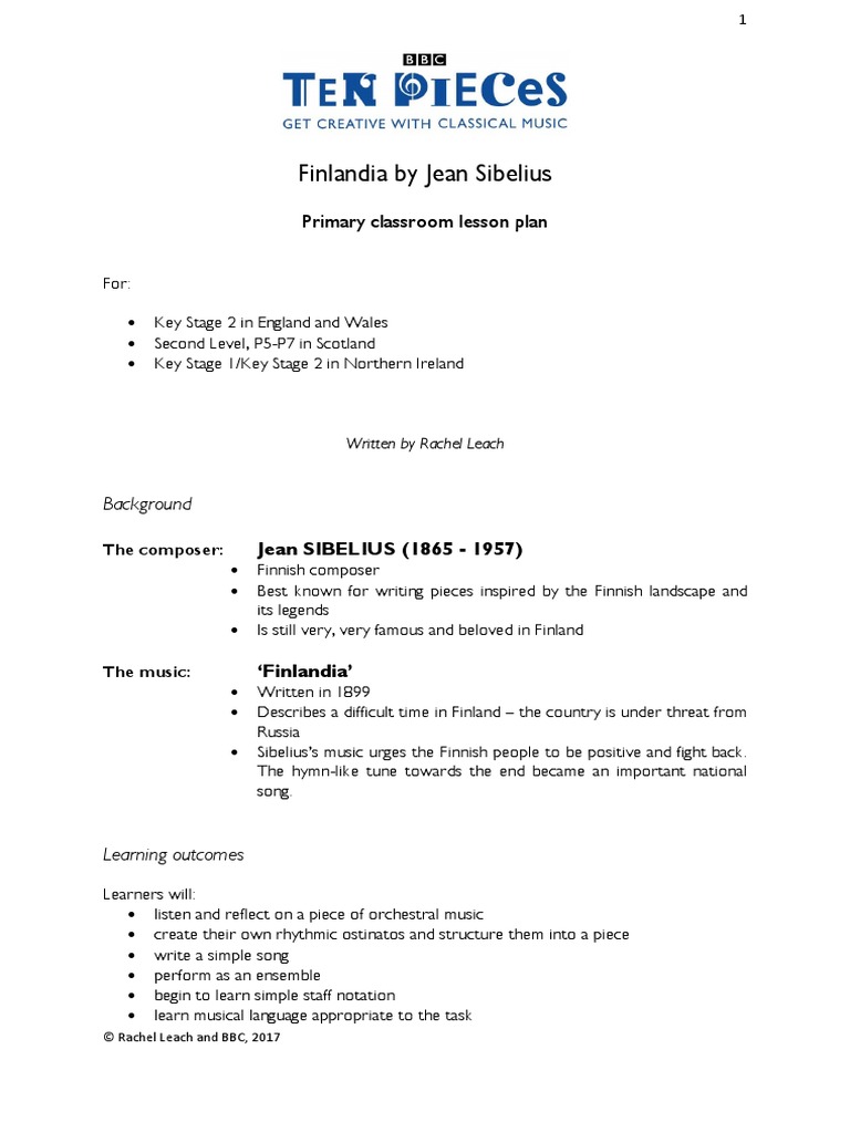 Sibelius Lesson Plan Primary | PDF | Rhythm | Musical Instruments