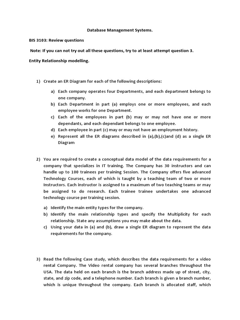 DBMS Syllabus: ER Modeling Exercises | PDF | Computer Data | Information Technology Management