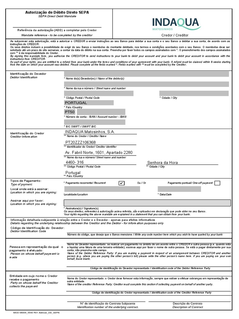 Autorização de Débito Direto SEPA | PDF | Crédito | Finanças e ...