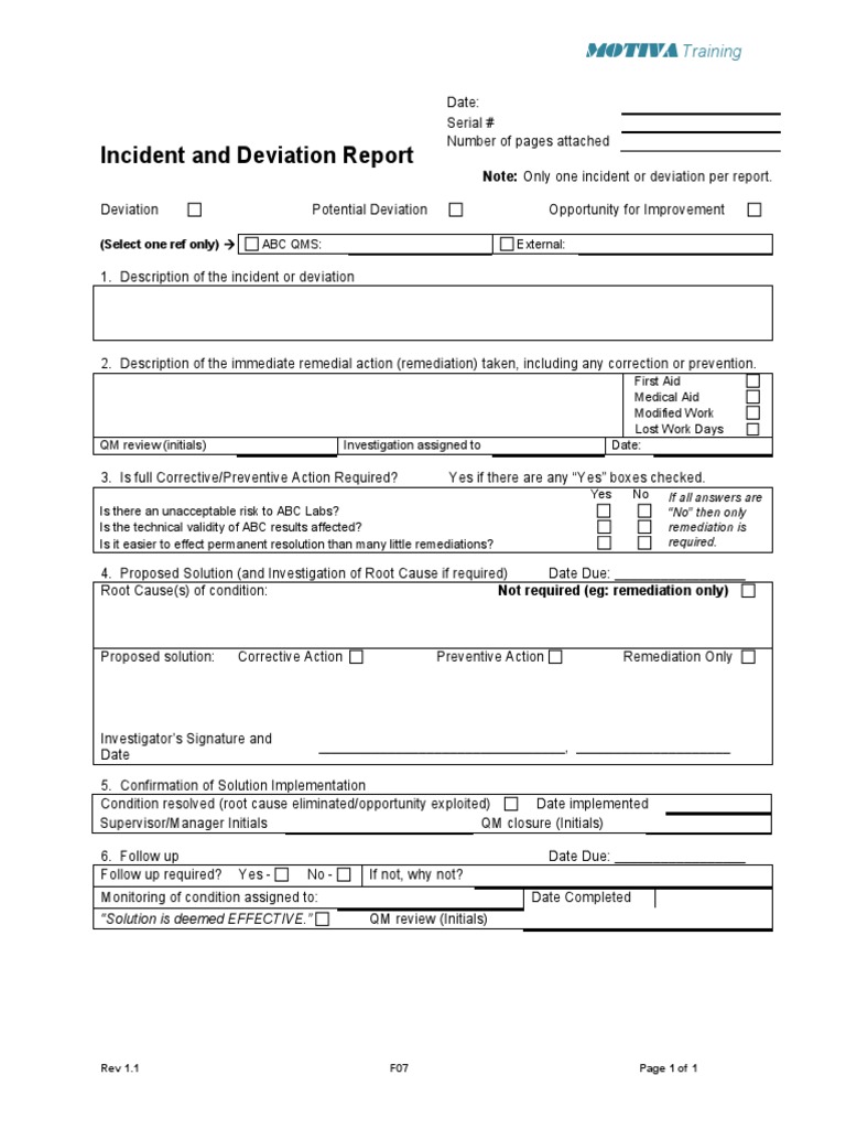 T07 - Sample Incident and Deviation Report | PDF | Business