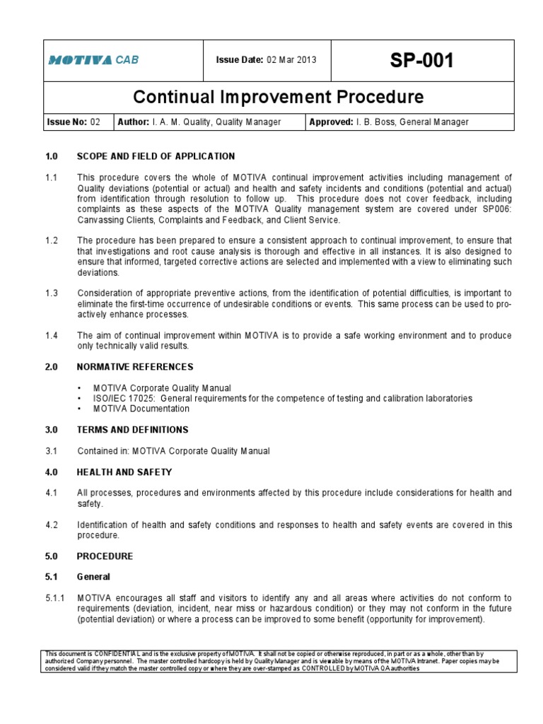 T09-MOTIVA Sample Continual Improvement Procedure | PDF | Risk | Occupational Safety And Health