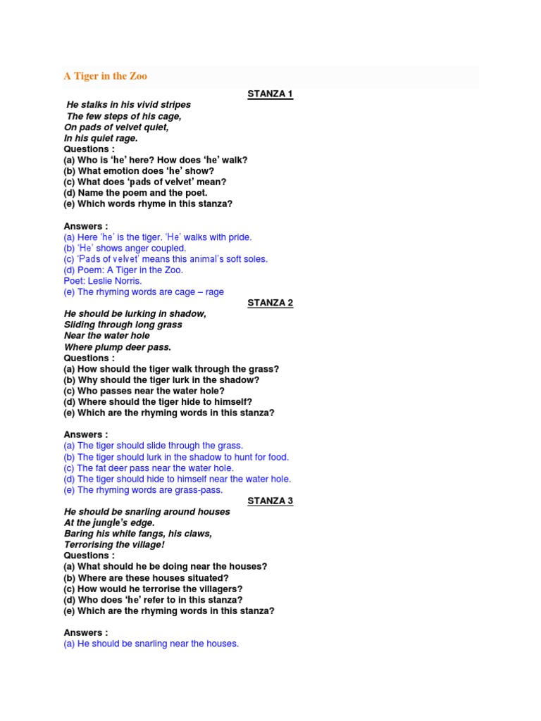 Tiger in The Zoo | PDF