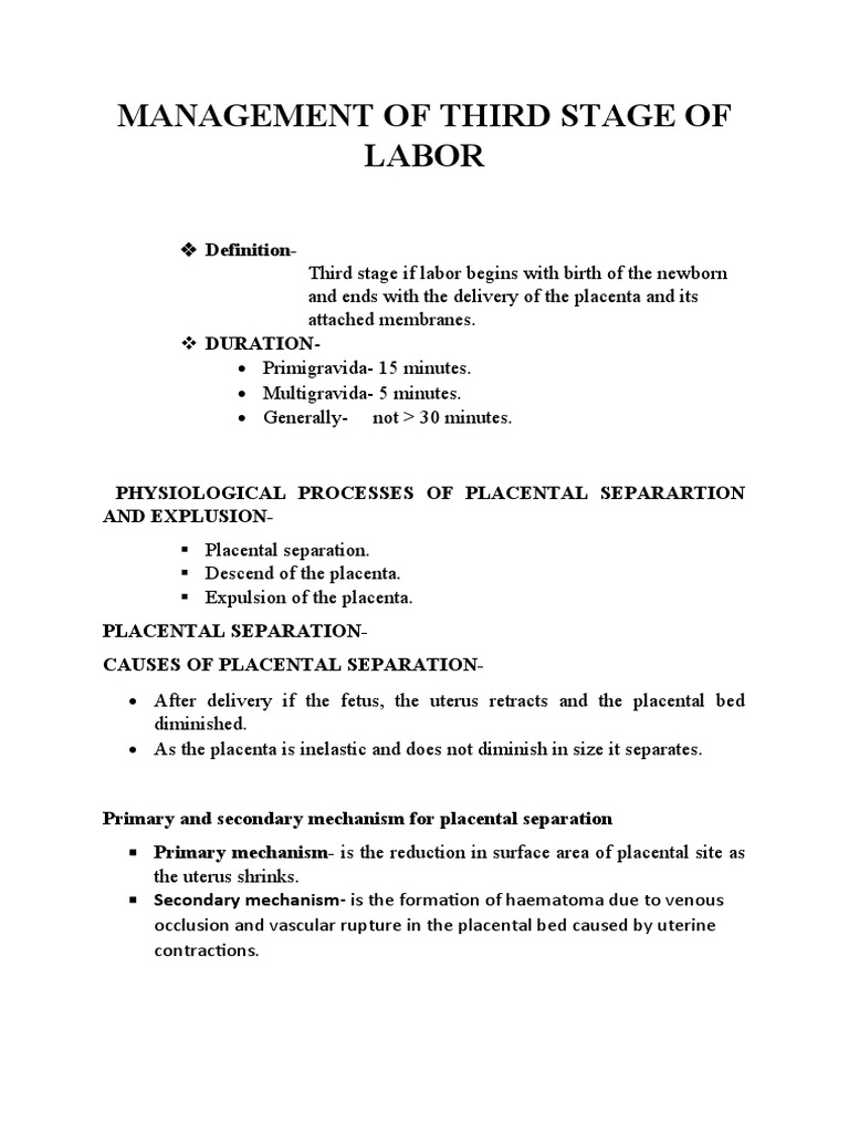 Management of Third Stage of Labor | PDF | Placenta | Childbirth