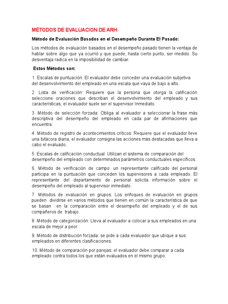 Metodos de Evaluacion de Arh | PDF | Evaluación | Ciencia cognitiva