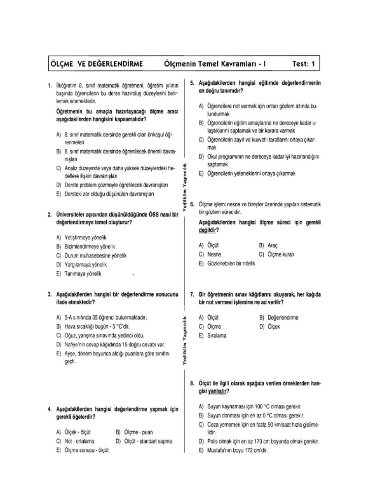 Yediiklim Olcme Ythfgh | PDF
