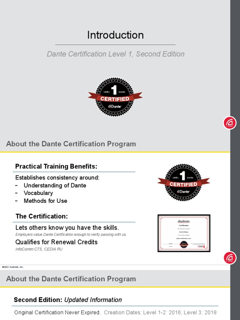 Level One Dante Certification Program Introduction Second Edition ...