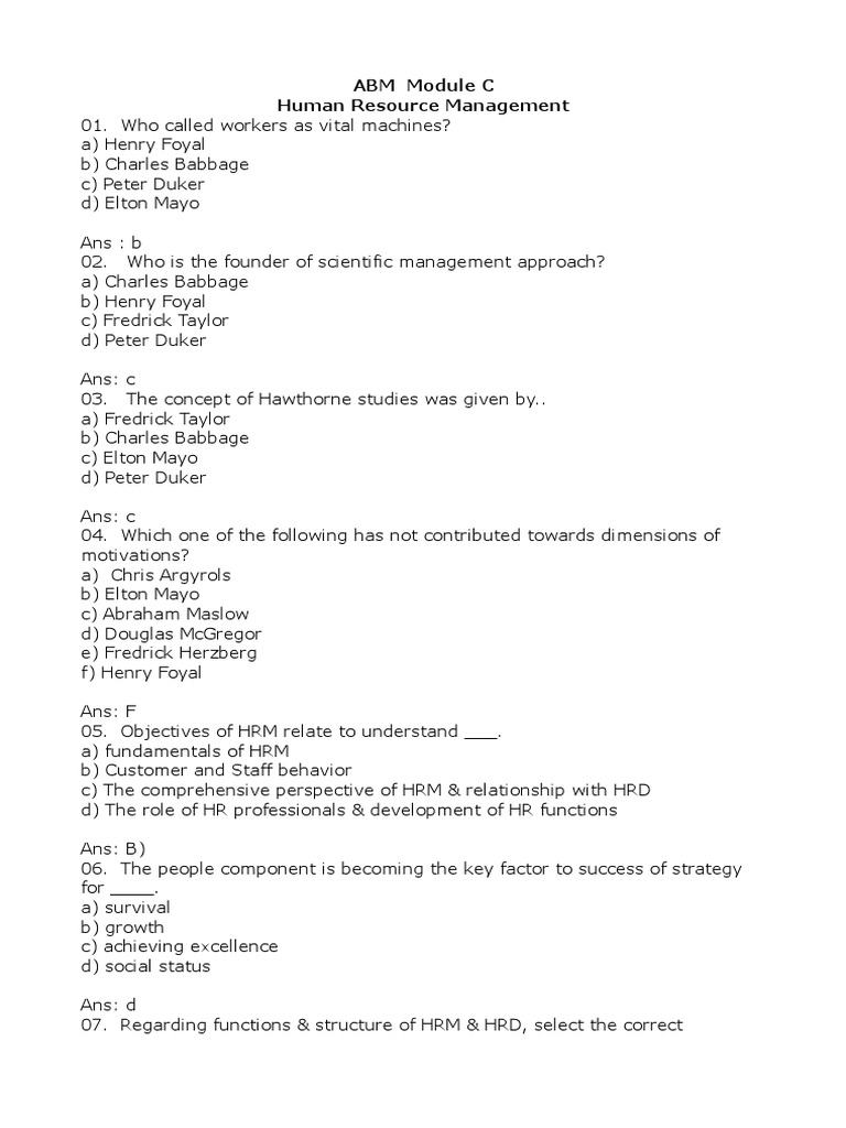 Module C HRM Notes - 90 Questions Answers | PDF | Human Resource ...
