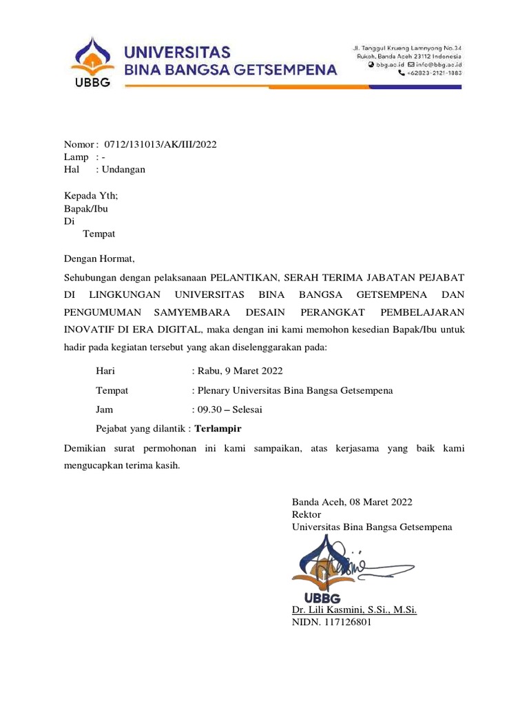 Surat Undangan Pelantikan | PDF | Pengembangan Diri | Kesehatan Holistik