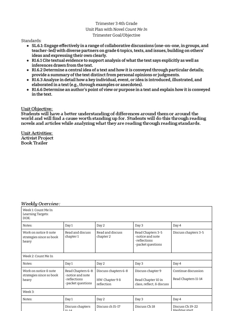 Lossin 2022 2023 Trimester 3 4th Grade Unit Plan | PDF