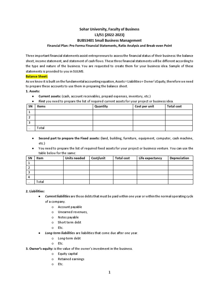 06-Projected Financial Statements | PDF | Equity (Finance) | Income ...