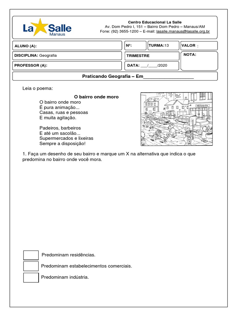 Praticando Geografia: Atividade sobre características dos bairros | PDF
