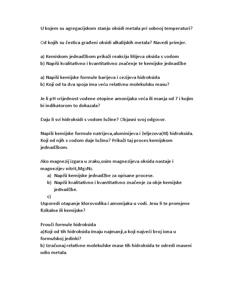 Kemija Oksidi, Hidroksidi, Lužine, Soli | PDF