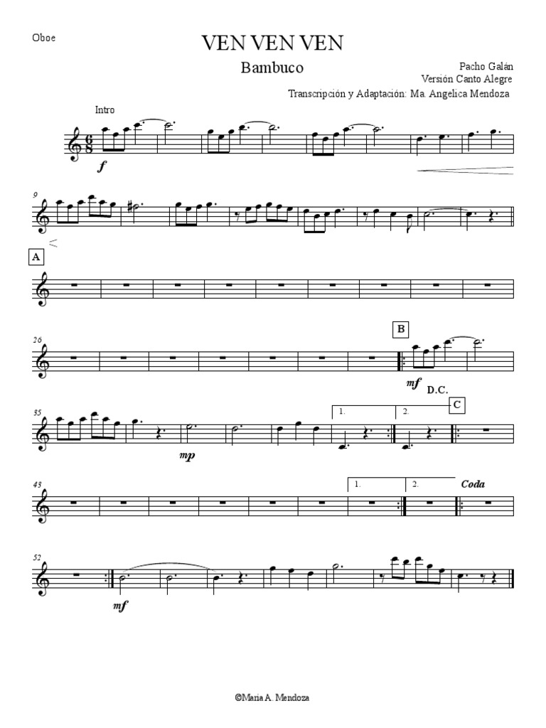 VEN VEN VEN Score - Oboe | PDF