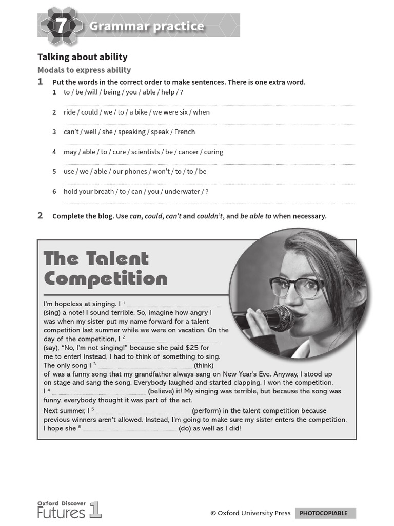 ODF1 Unit 7 Grammar Practice | PDF | Singing | Linguistics