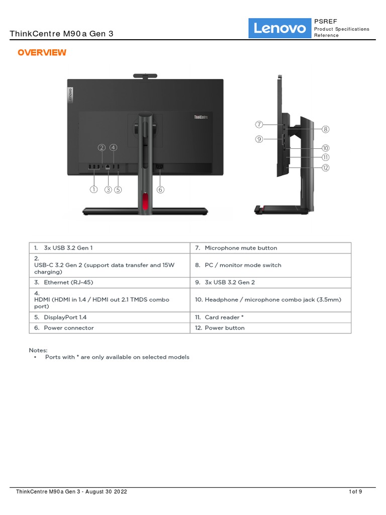 ThinkCentre M90a Gen 3 Spec | PDF | Usb | Hdmi