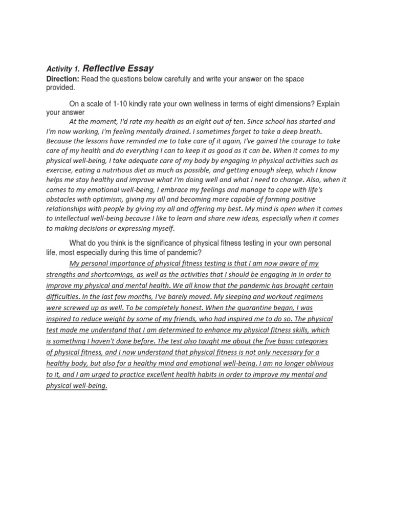 Body Composition and Fitness Reflection | PDF | Physical Fitness | Body ...