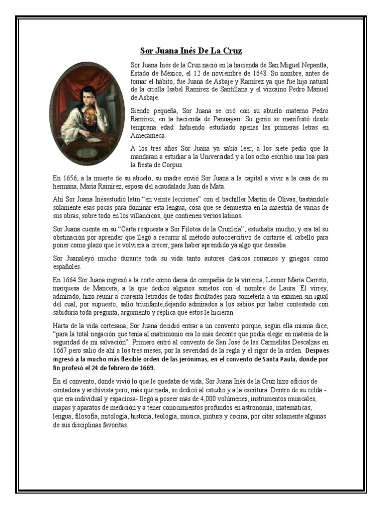 Biografía de Sor Juana Inés de la Cruz | PDF | Clásicos