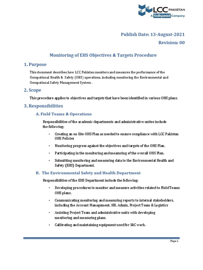 Monitoring of OHS Objectives & Targets v-0.1 | PDF | Occupational ...