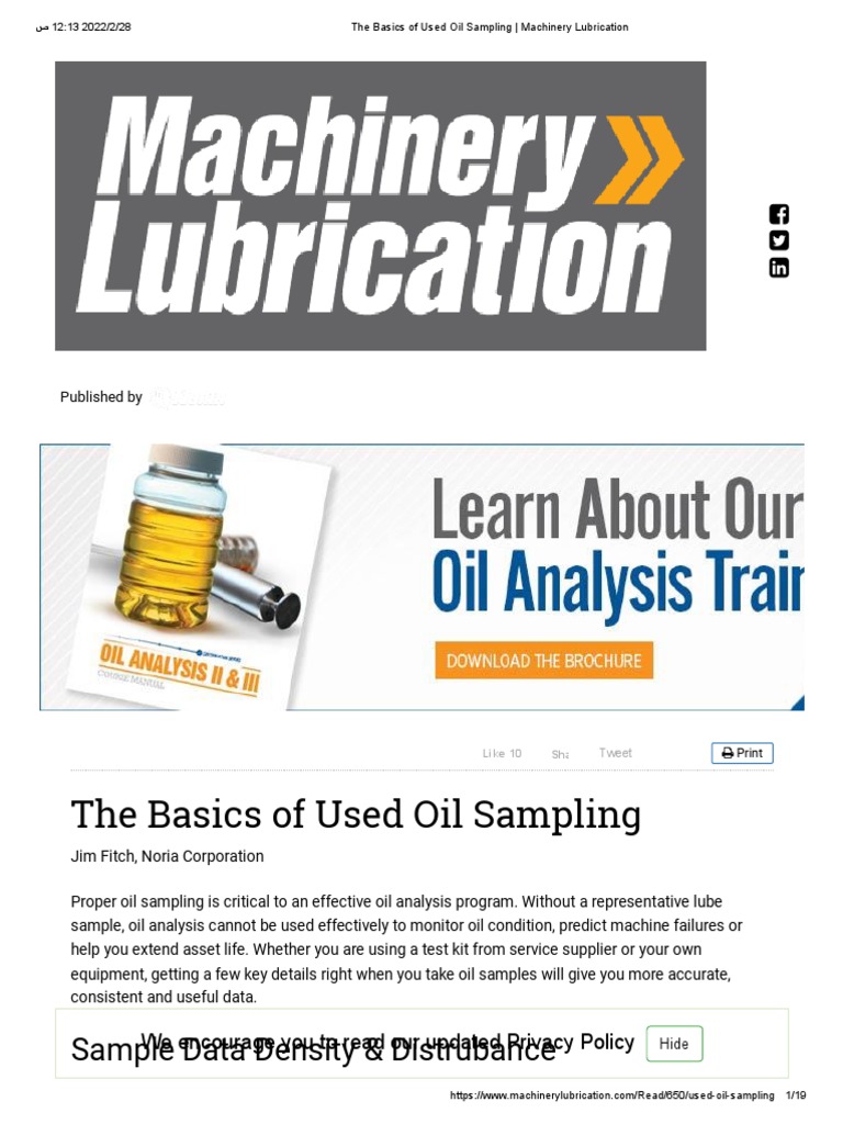 The Basics of Used Oil Sampling - Machinery Lubrication 1 | PDF | Valve ... The Basics of Used Oil Sampling - Machinery Lubrication 1 | PDF | Valve ...