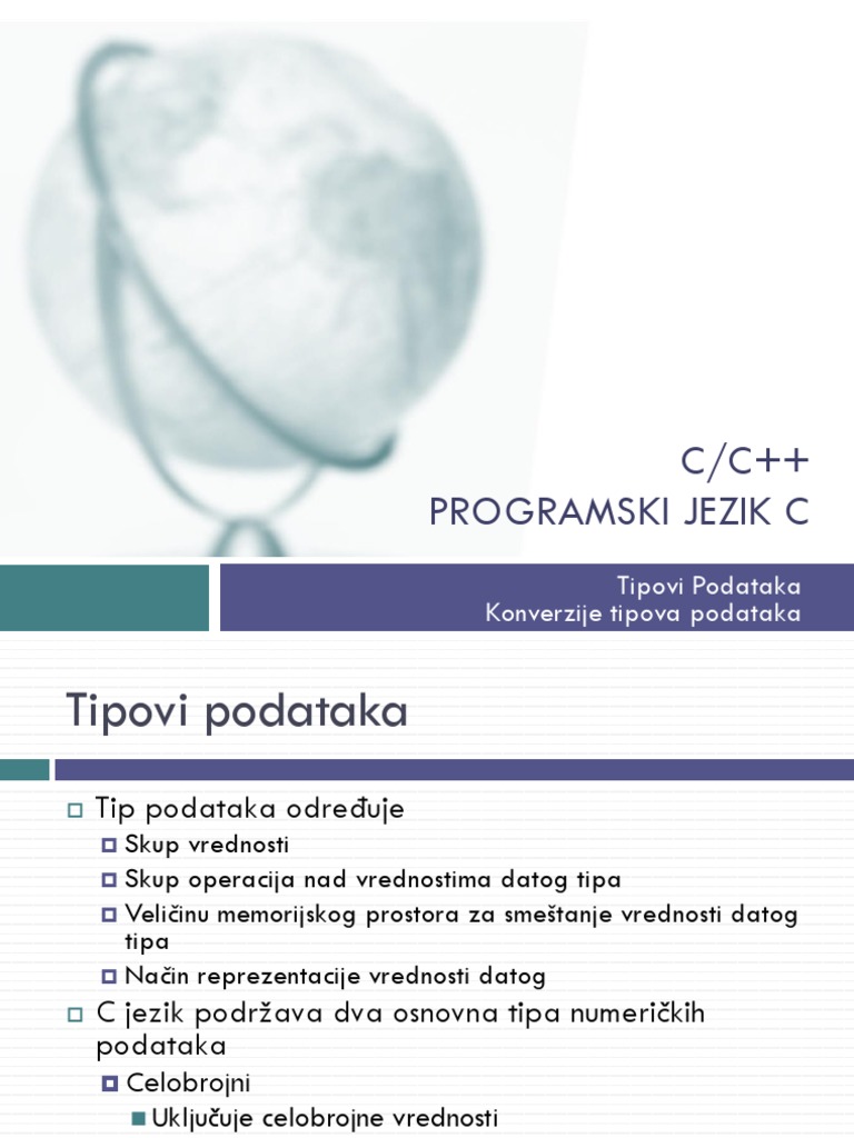 C/C++ Programski Jezik C: Tipovi Podataka Konverzije Tipova Podataka | PDF