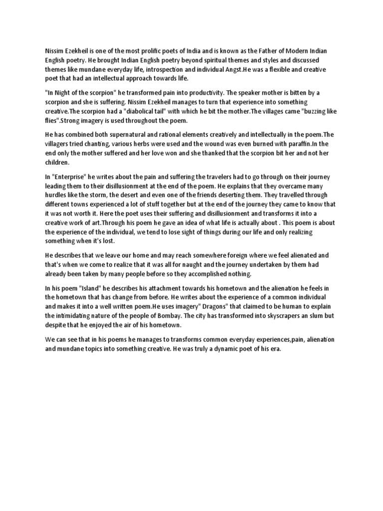 Nissim Ezekiel's Ability To Write Mundane Events in A Creative Way ...