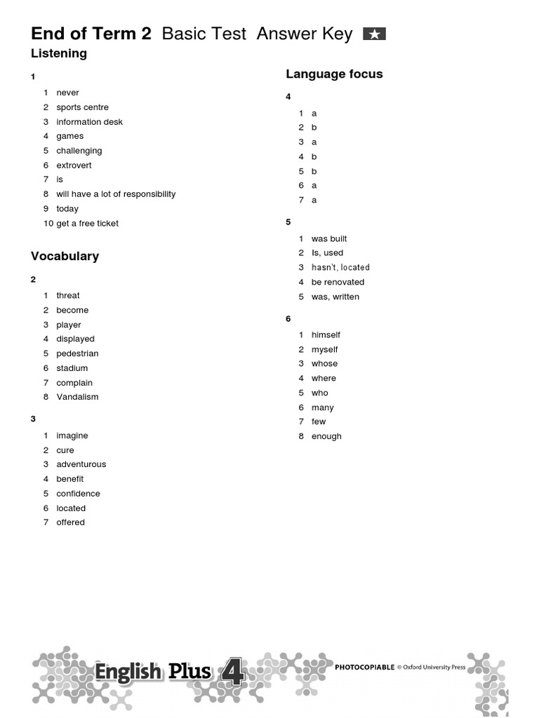 End of Term 2 Basic Test Answers | PDF