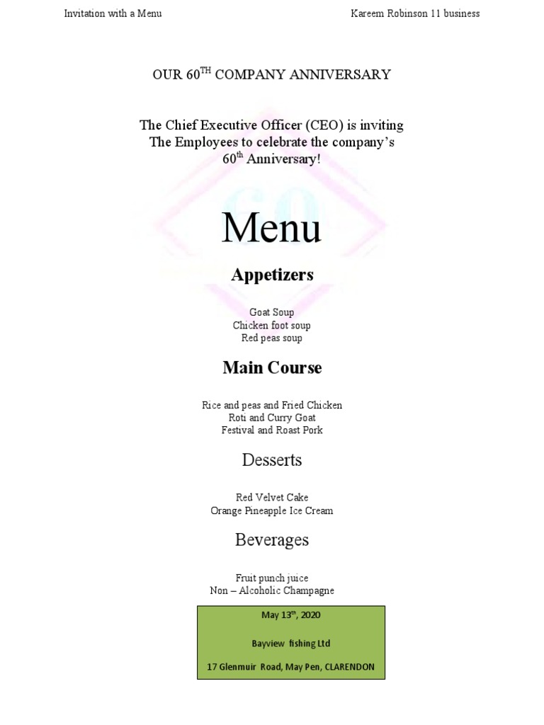 60th Anniversary Invitation Menu | PDF