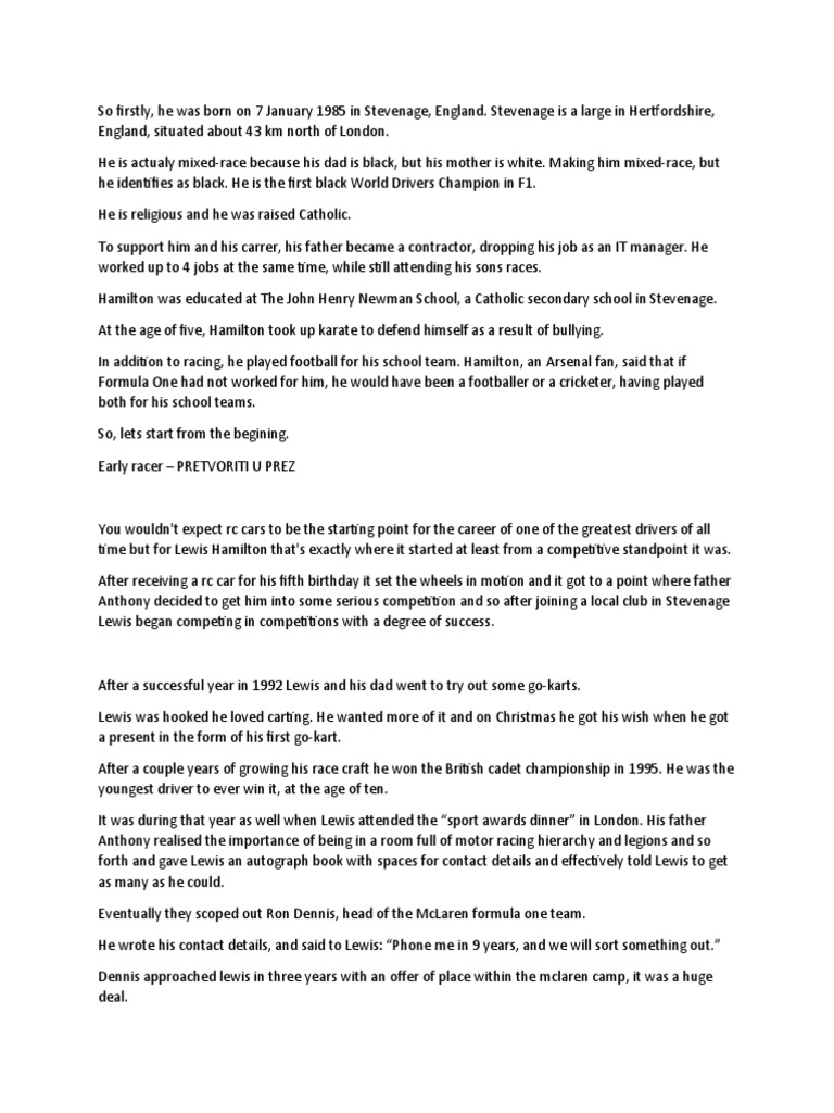 Lewis Hamilton Word | PDF | Open Wheel Racing | Formula Racing Series