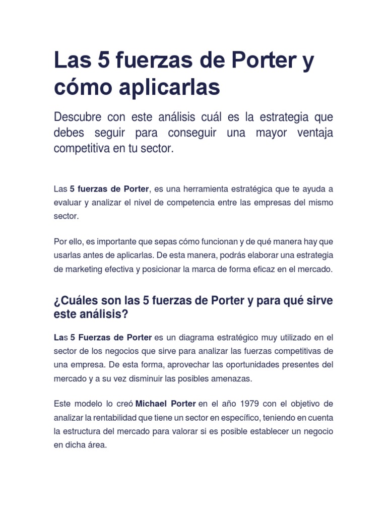 Las 5 Fuerzas de Porter y Cómo Aplicarlas | PDF | Marketing | Business