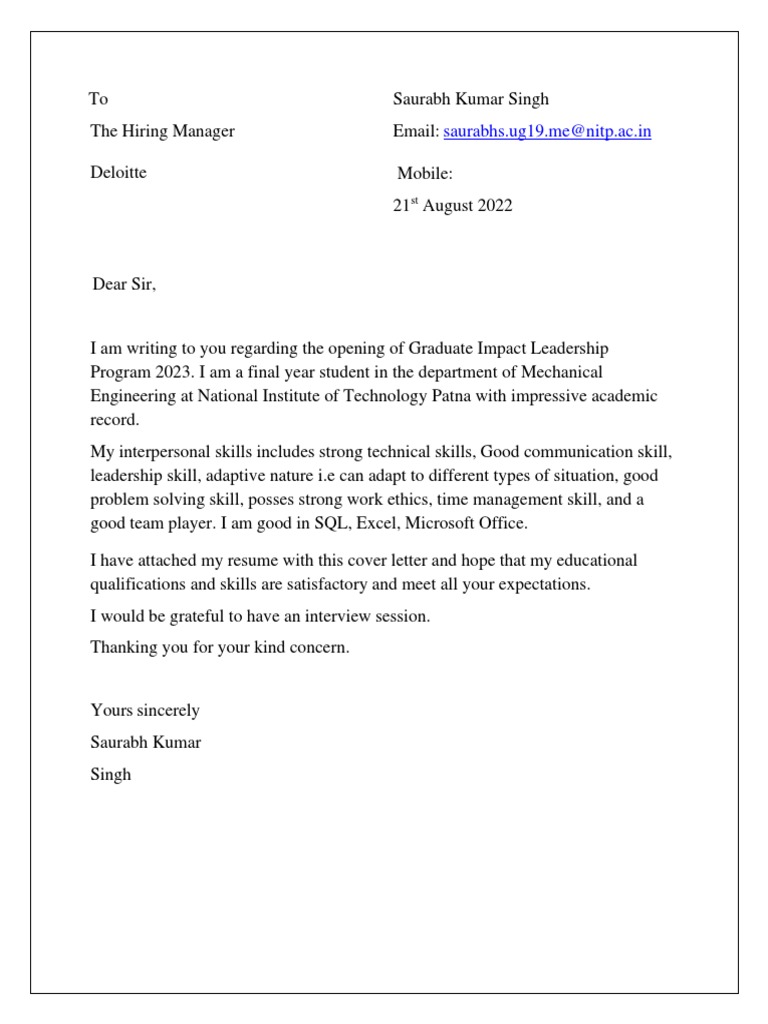 Cover Letter For Deloitte | PDF