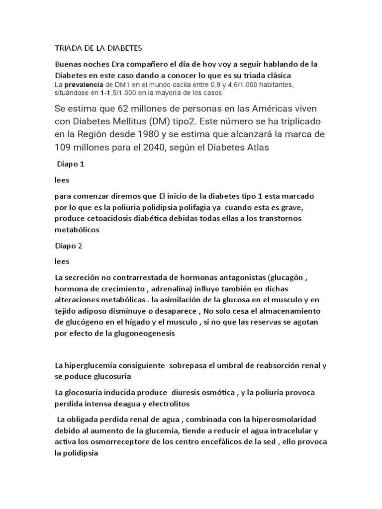 Triada de La Diabetes | PDF | Diabetes | Medicina CLINICA