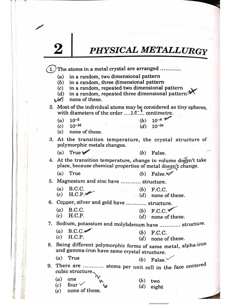 Physical Metallurgy MCQ | PDF
