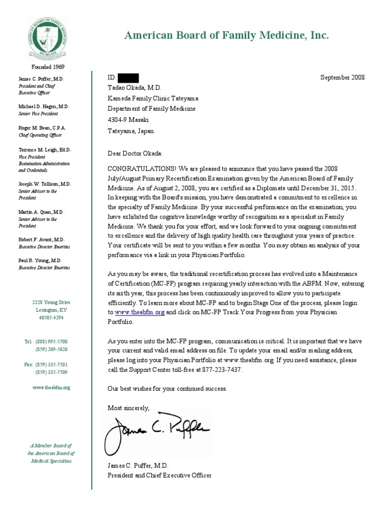 ABFM Letter | PDF | Family Medicine | Physician