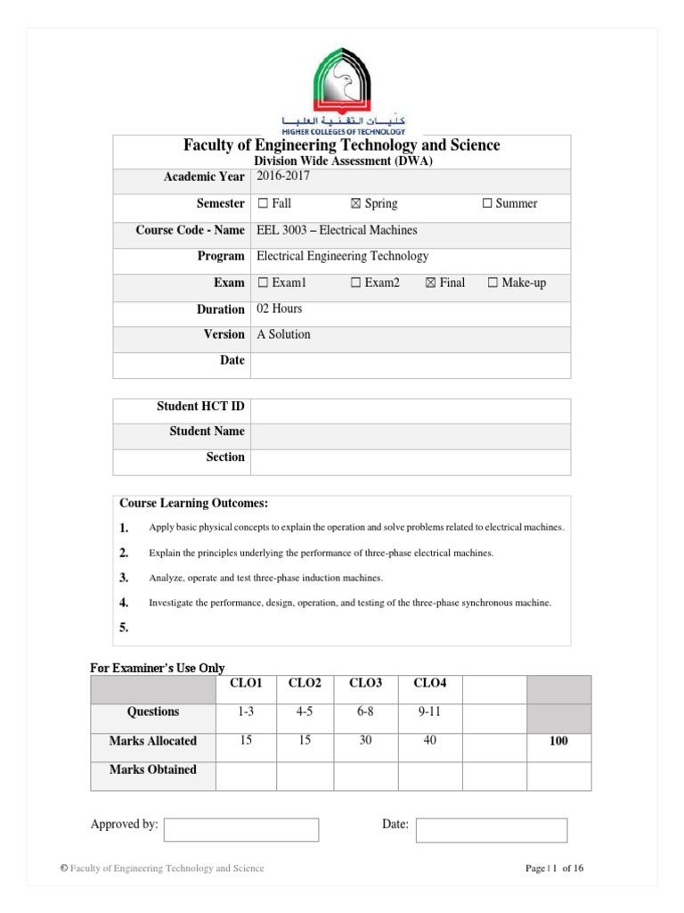 FETS FWA-2016-20 final-EEL3003-Ver. A-Solution | PDF | Electric Motor ...