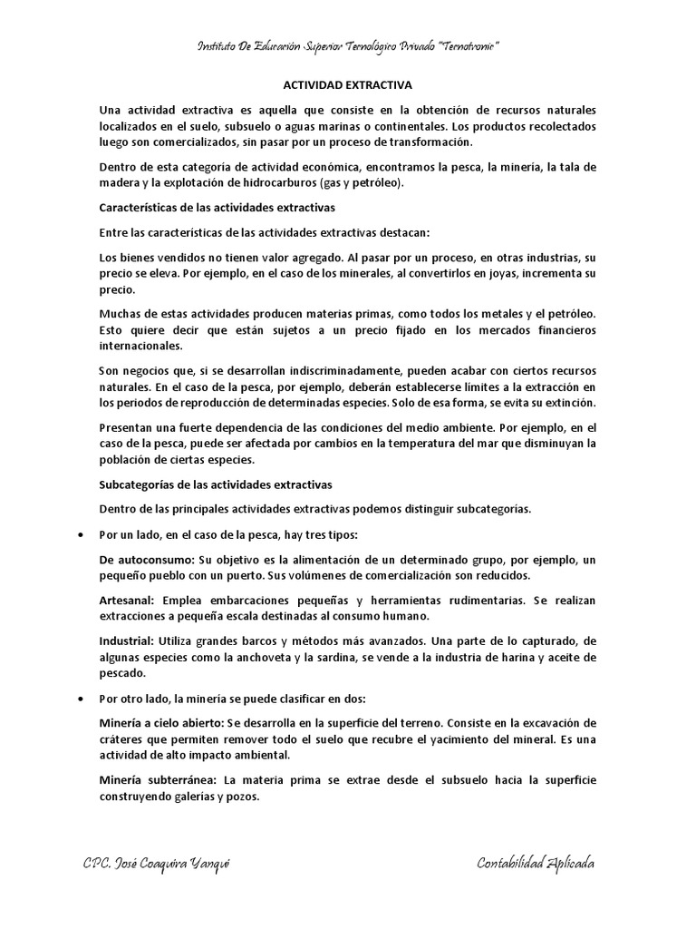 Actividades Extractivas y su Clasificación | PDF | Minería | Materia prima