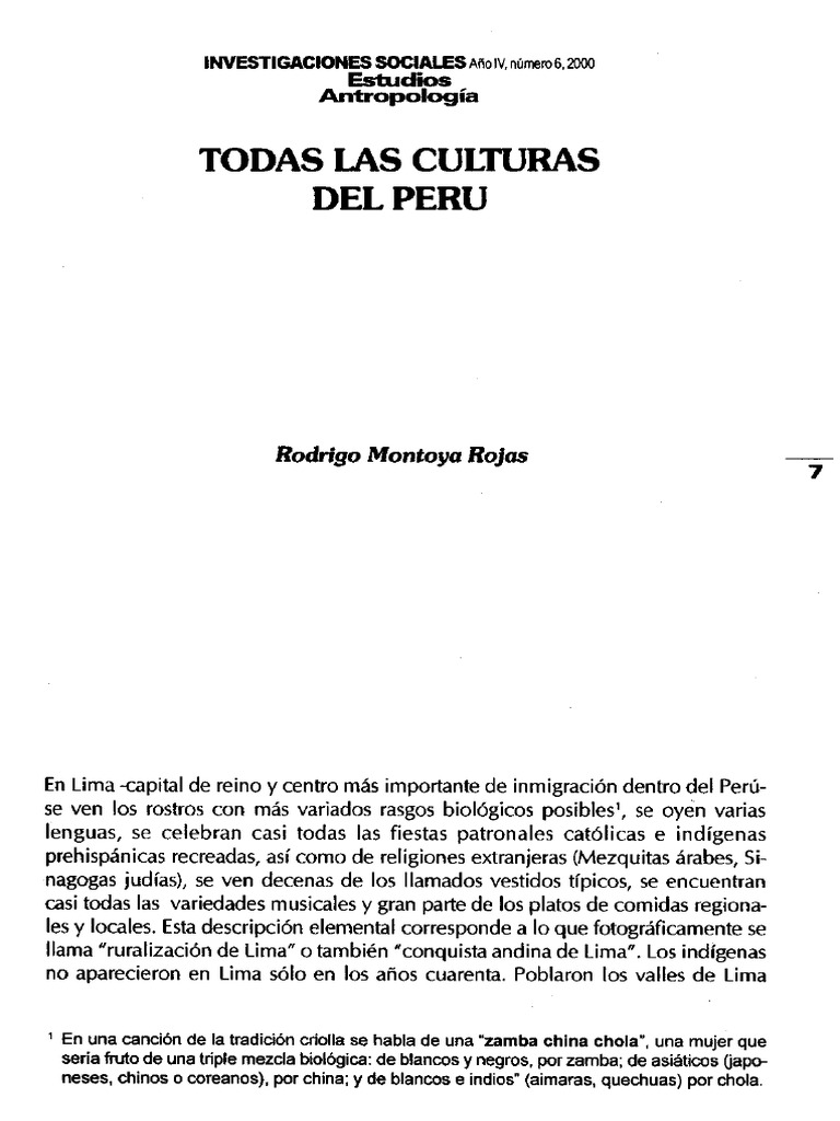 Todas Las Culturas Del Peru Rodrigo Montoya Rojas | PDF