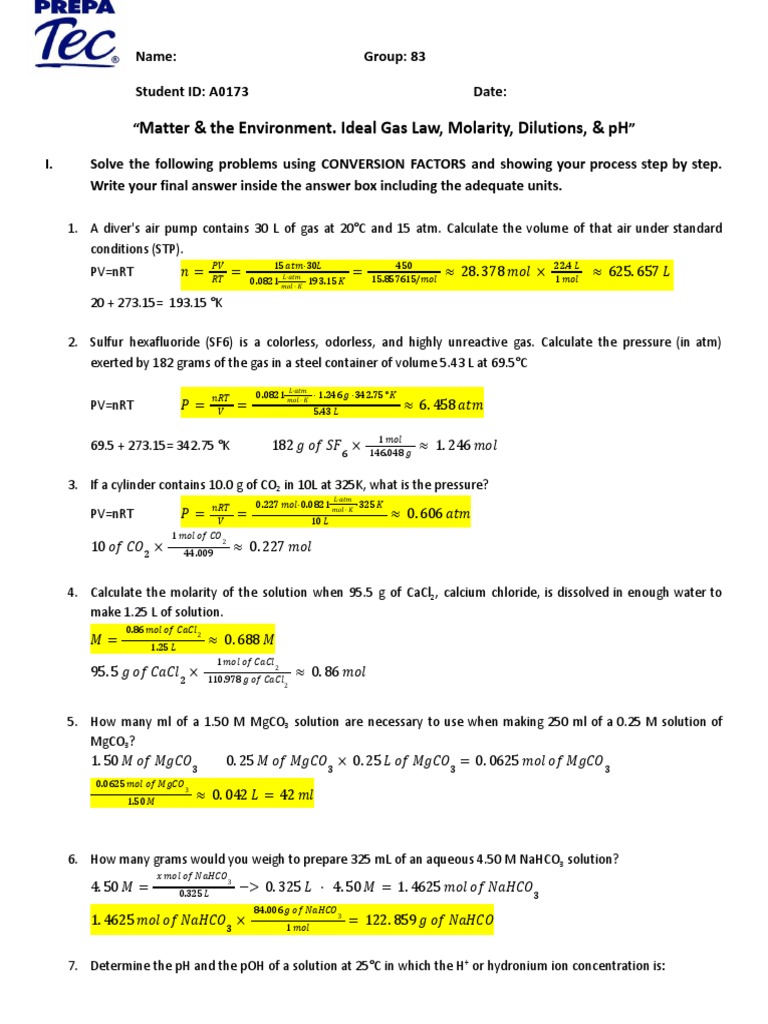 Gas Laws and pH Calculations | PDF | Ph | Transparent Materials