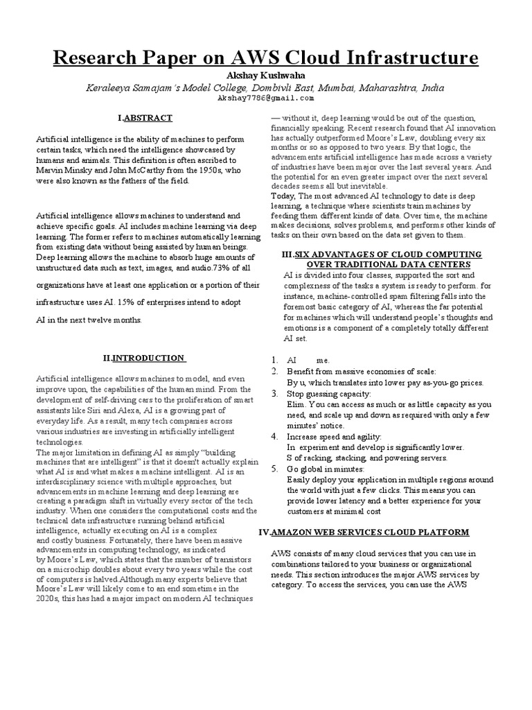 Research Paper On AWS Cloud Infrastructure | PDF | Amazon Web Services | Artificial Intelligence